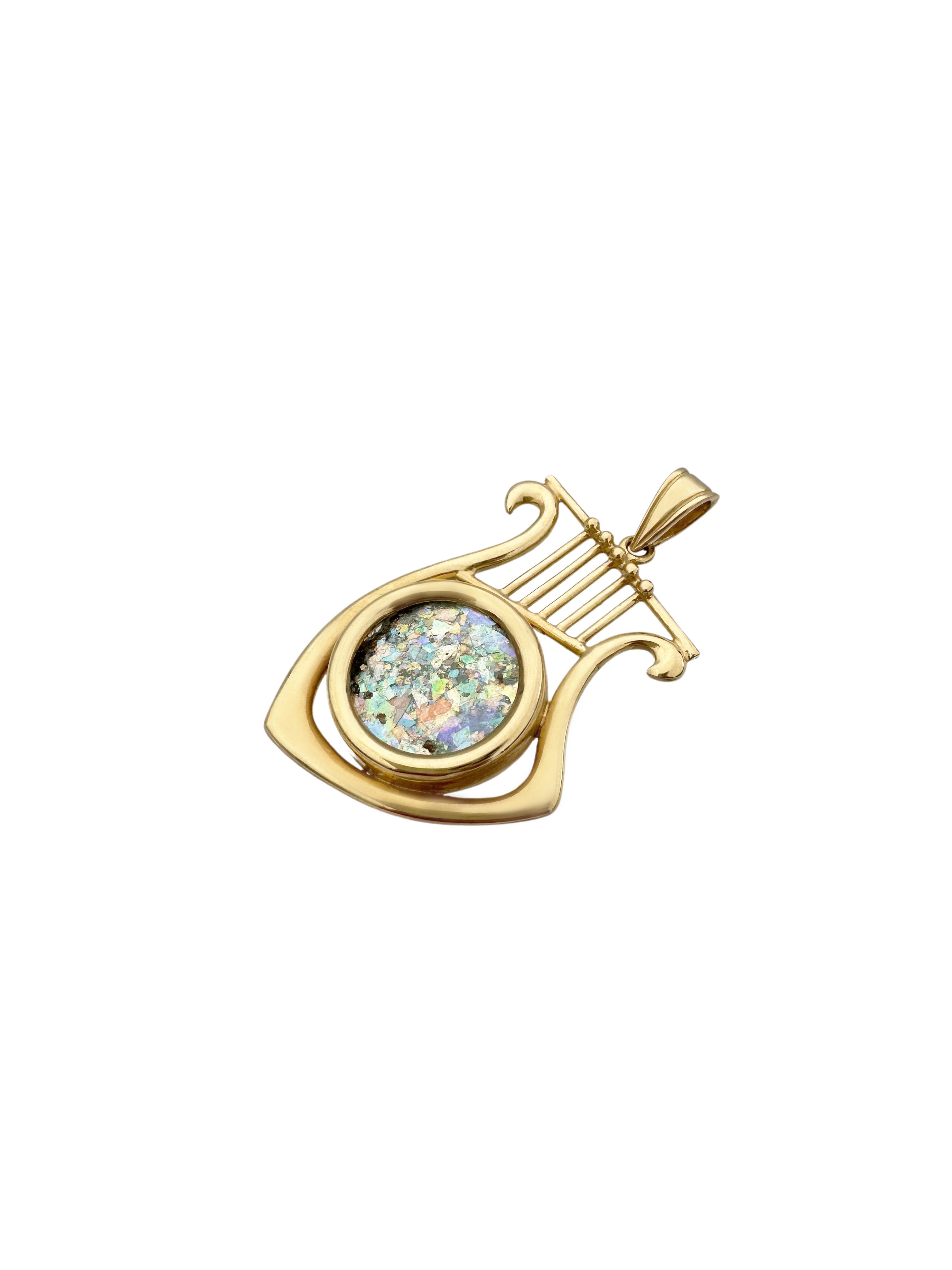 14K Gold Harp of David with ancient Roman Glass. – Shop Jerusalem